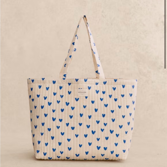 Bags | Sezane Blue Heart Quilted Tote | Poshmark